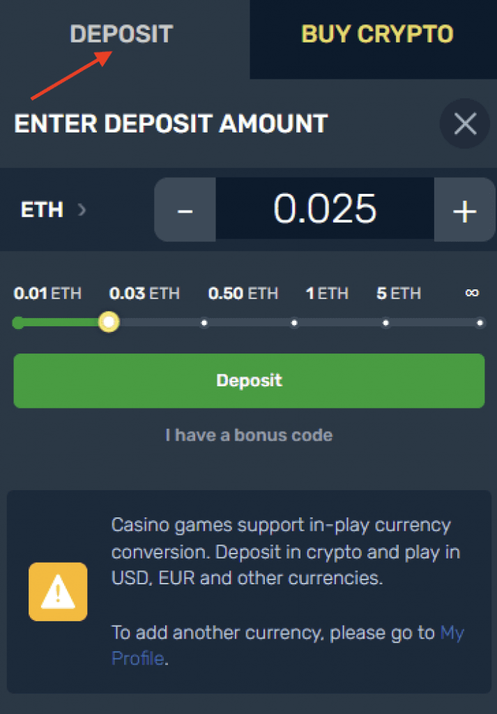 How to make a crypto deposit at Winz.io